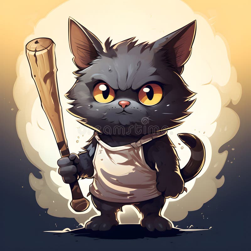Ash Cat Character Design Holding a Bat Stock Illustration ...