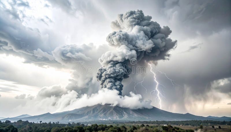Ash Cloud, Lightning, Monochrome Dystopian Environment .Background ...
