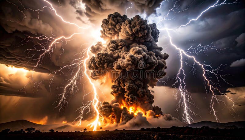 Ash Cloud, Lightning, Monochrome Dystopian Environment .Background ...