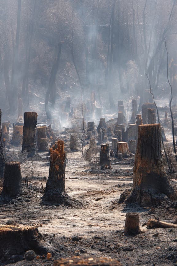 Ash-covered Ground with Smoking Tree Stumps, Showing the Immediate ...