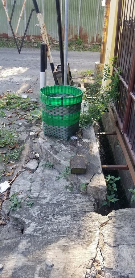 Ash Green Trash Bin from Plastic Recycling Woven Stock Photo - Image of ...