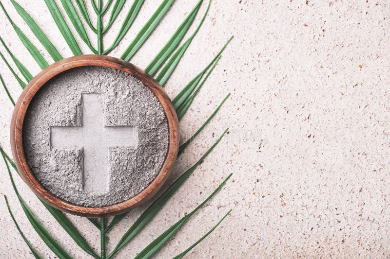 Ash Wednesday Symbols Cross in Ashes and Palm Leaf Stock Photo - Image ...