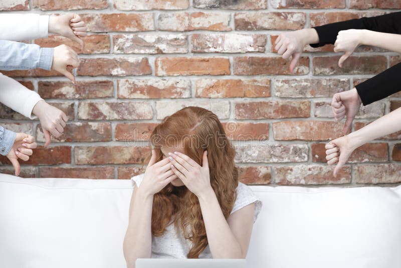 Ashamed Girl Surrounded by Hands Stock Photo - Image of girl, leisure ...