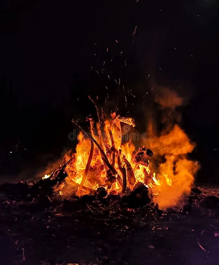 Contrast Look of Burning Wood in Night Stock Image - Image of ...