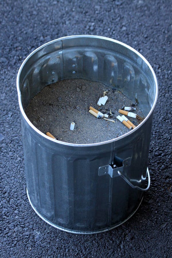 Ashtray Cigarette Bucket with Used Butts in Sand Stock Image - Image of ...