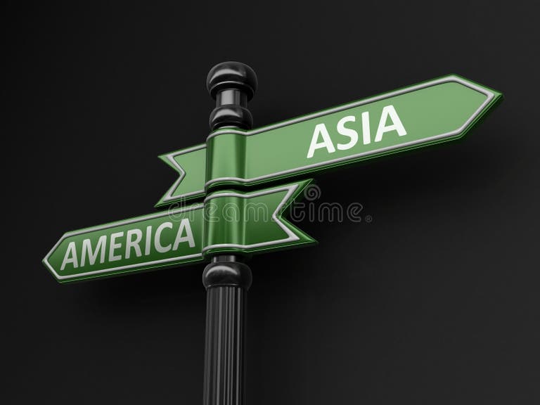 Asia and America Pointers on Signpost Stock Illustration - Illustration ...