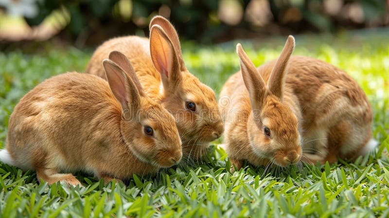 Asia Beautiful Rabbits on Green Grass Field. Generative Ai Stock ...