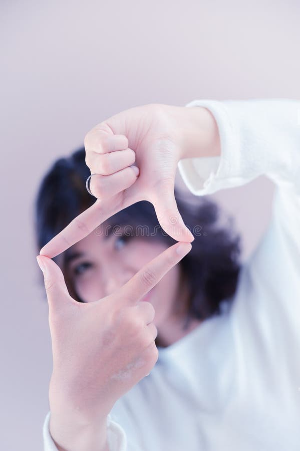 Asia Beutiful Girl Make Hand Symbol Frame Stock Image - Image of shot ...