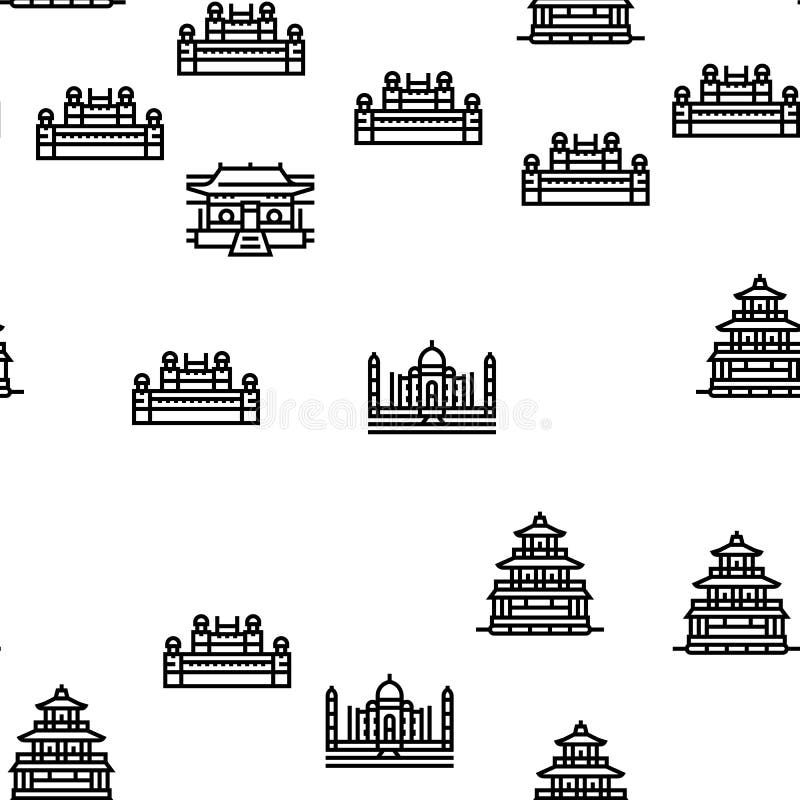 Asia Building and Land Scape Vector Seamless Pattern Stock Vector ...