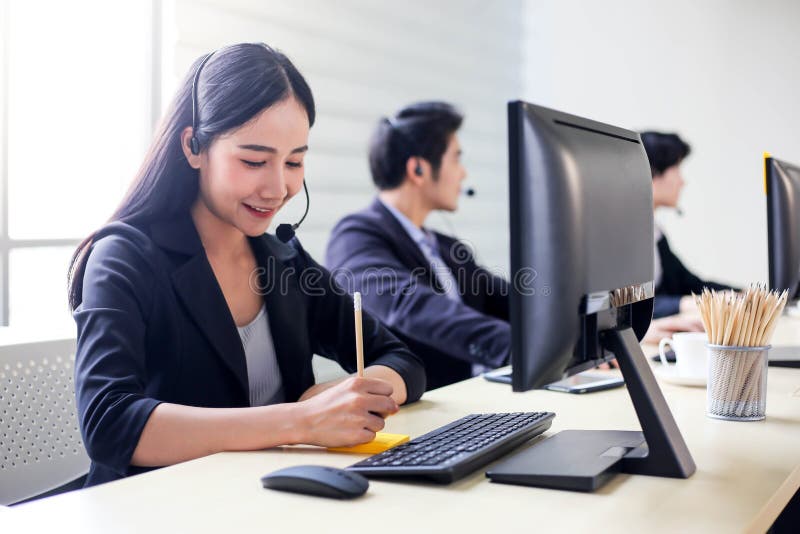 Asia Call Center Workers or Confident Business with Headset,Customer ...