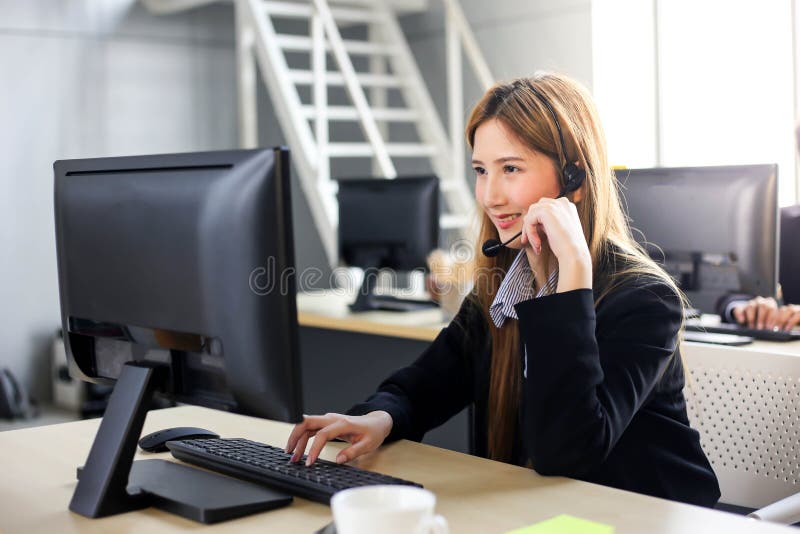 Asia Call Center Workers or Confident Business with Headset,Customer ...