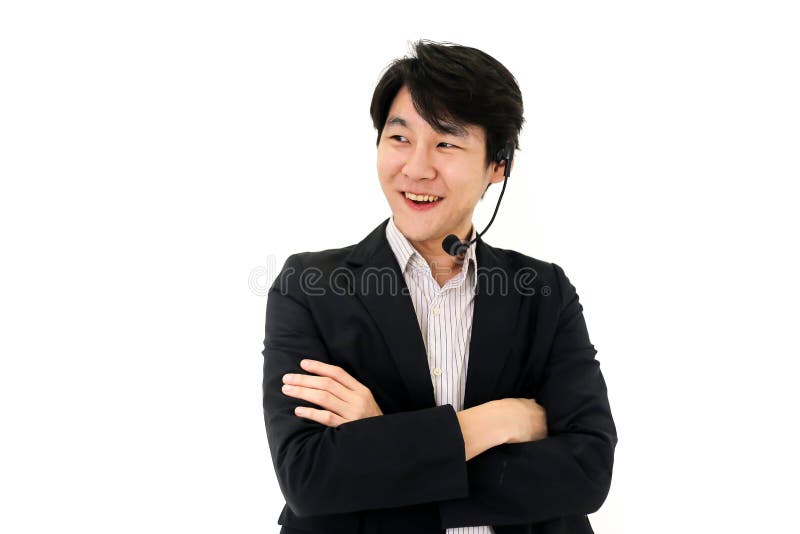 Asia Call Center Workers Or Confident Business With Headset,Customer ...