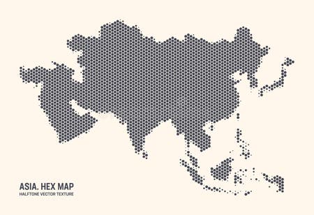 Asia Continent Map Vector Hexagonal Halftone Pattern Isolated on ...