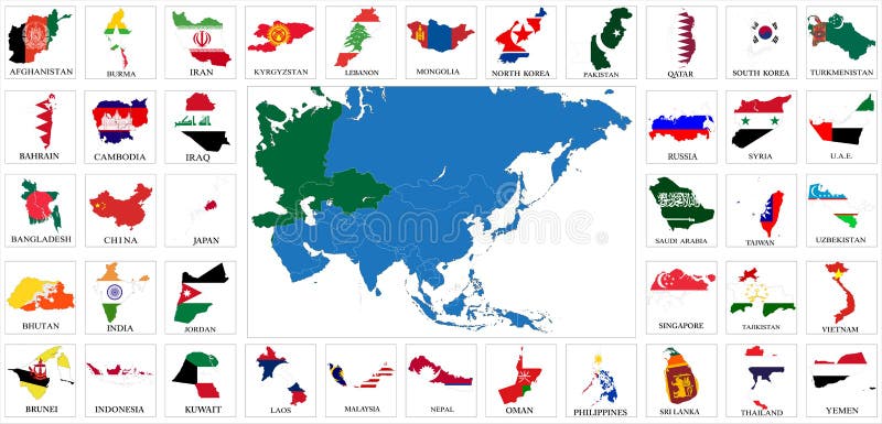 Asia Flag Map stock vector. Illustration of asia, colored - 48901782