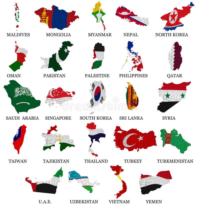 World Flags - Country Border - Asian Oceania Set Stock Illustration ...