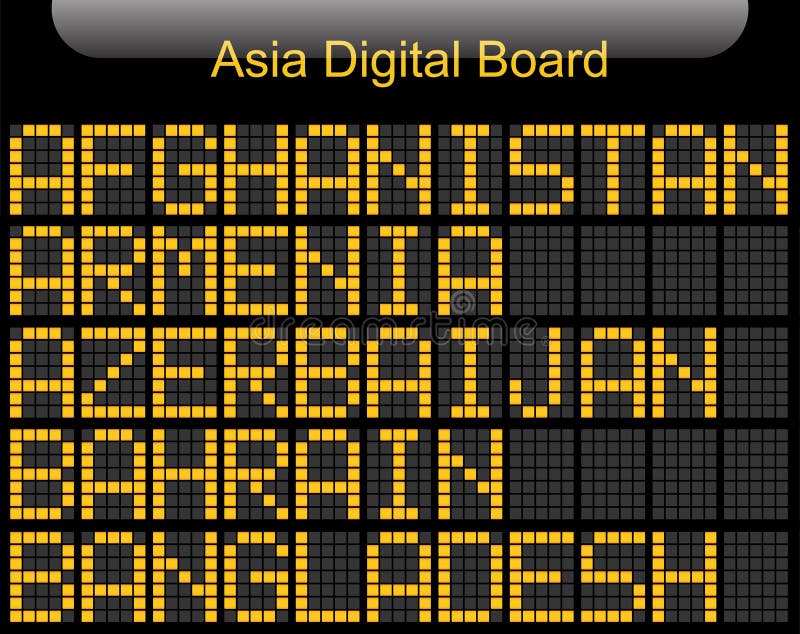 Asia Country Digital Board Information. Stock Illustration ...