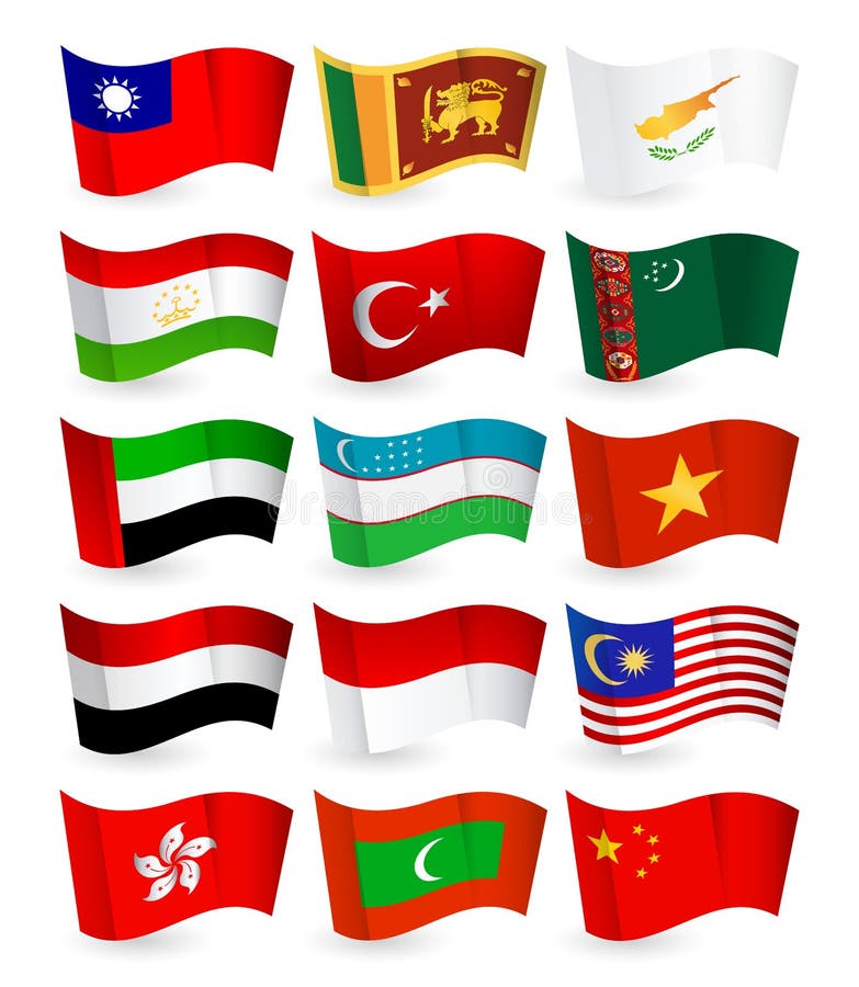 Asia Country Flying Flags Set Part 1 Stock Vector - Illustration of ...