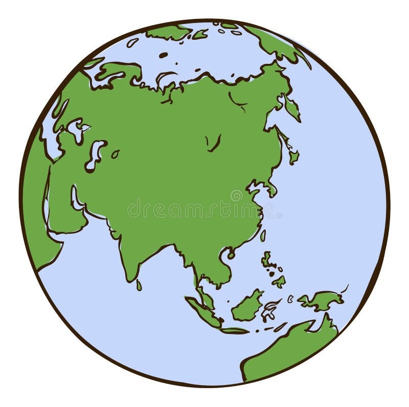 Asia on Earth Map. Round Sketch Globe Icon Stock Vector - Illustration ...