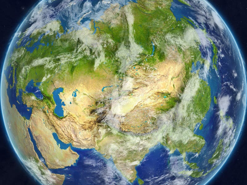 Asia on Earth from space stock illustration. Illustration of render ...