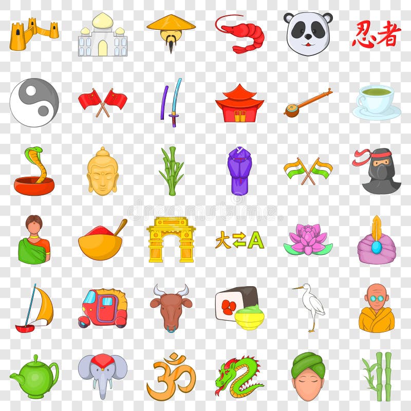Asia Icons Set, Cartoon Style Stock Vector - Illustration of shrimp ...