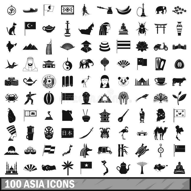 100 Geography Icons Set, Simple Style Stock Vector - Illustration of ...
