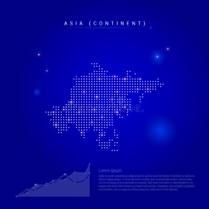 Asia Illuminated Map with Glowing Dots. Dark Blue Space Background ...