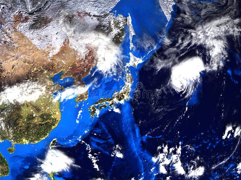 Asia and Japan Map View from Space 3d Stock Illustration - Illustration ...