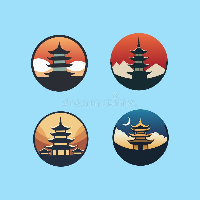 Asia Logo Design Temple Icon Vector Illustration Stock Illustration ...
