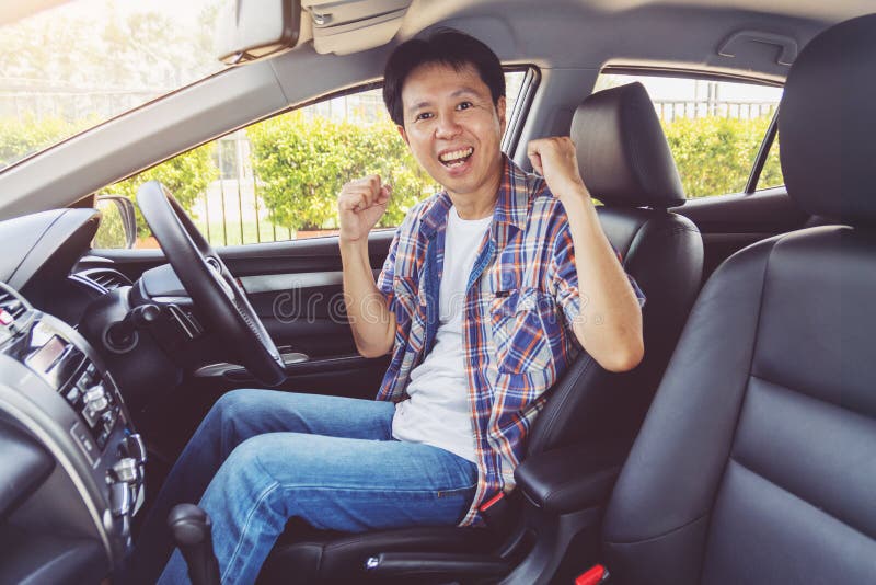 Asia Man Smile Happy and Drive Car Stock Image - Image of journey ...