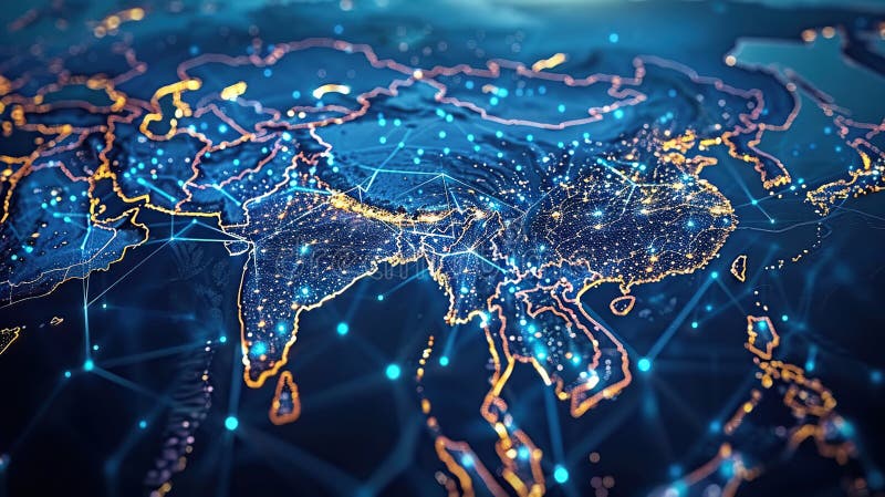 Asia network map. stock vector. Illustration of line - 173008431