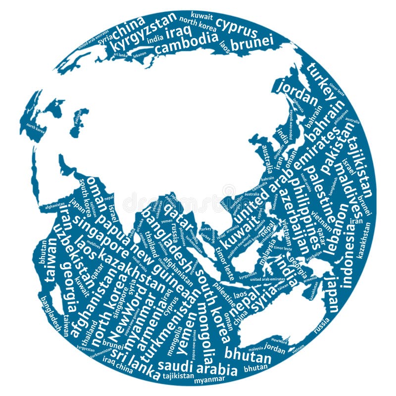 Asia map with Country Name stock illustration. Illustration of vector ...