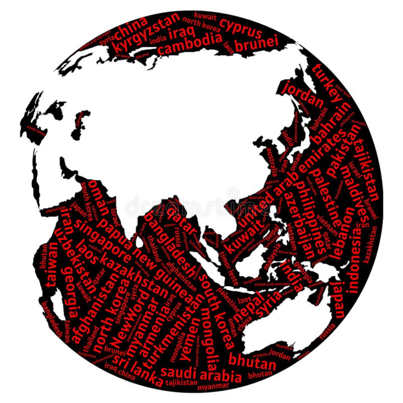 Asia map with Country Name stock illustration. Illustration of planet ...