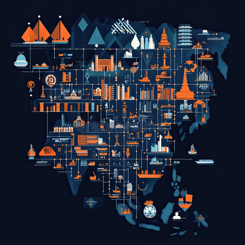 Asia Map Infographic stock illustration. Illustration of visualization ...