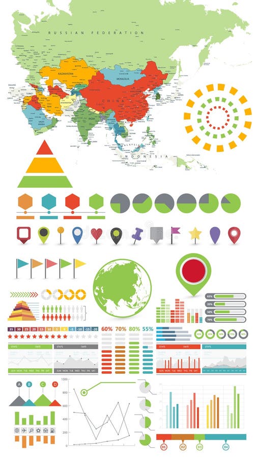 Asia Map and Infographics Design Elements 2. on White Stock Vector ...