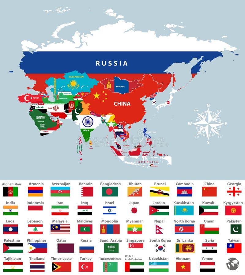 Asia Map Jointed with Country Flags. All Asian Countries Flags Stock ... Asia Map Jointed with Country Flags. All Asian Countries Flags Stock ...