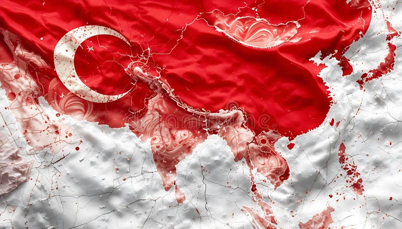 Asia Map Overlayed with Red and White Crescent Shape Stock Illustration ...