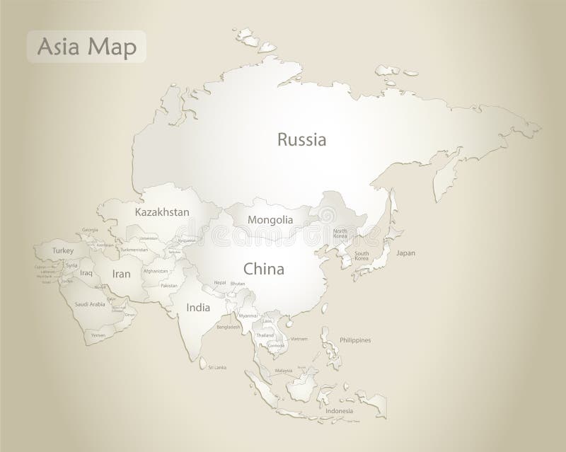 Asia Map, Separate States with Names, Old Paper Background Stock Vector ...