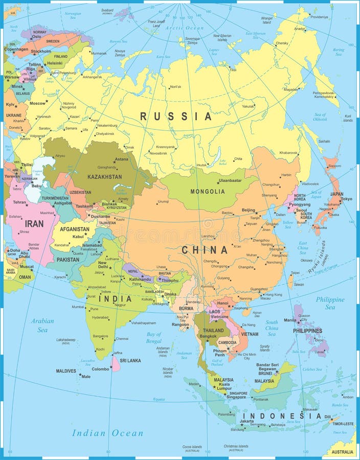 Asia Map - Vector Illustration Stock Illustration - Illustration of ...