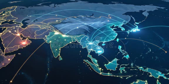 Asia Network Map, Connectivity , Data Stock Illustration - Illustration ...