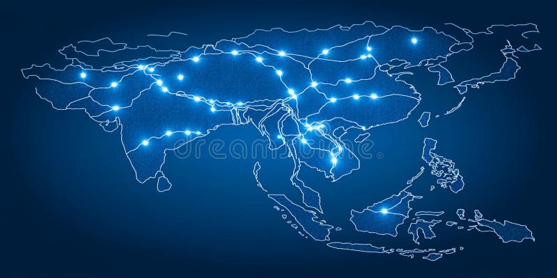 Asia Network Map Glowing Lines Digital Asia Network Connections Map ...