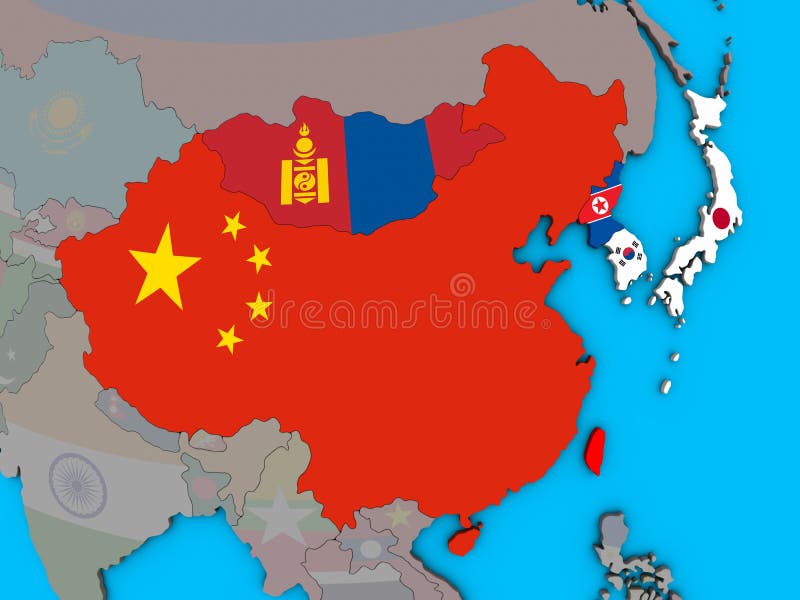 Mappa Dell'Asia Con Le Bandiere Sul Globo Illustrazione di Stock ...