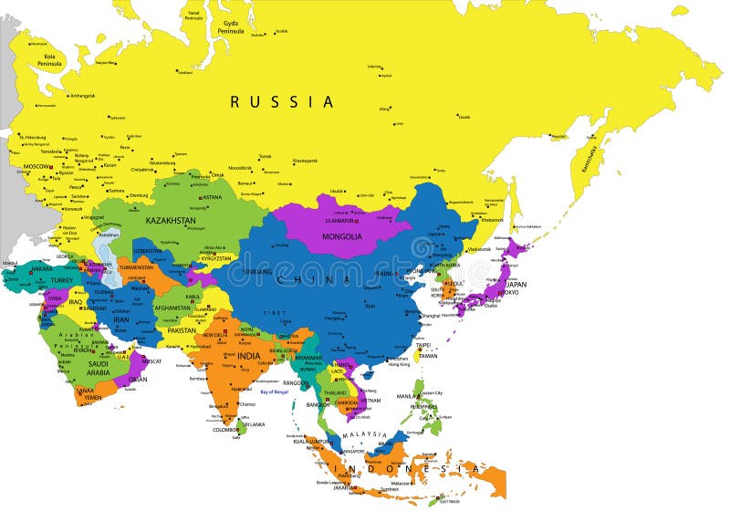 Colorful Asia Political Map with Clearly Labeled, Separated Layers ...