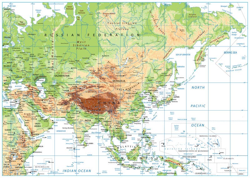 East Asia Physical Map Rivers