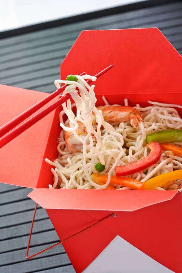 Asia Rice Noodles in a Red Box, Chopsticks Stock Image - Image of asia ...