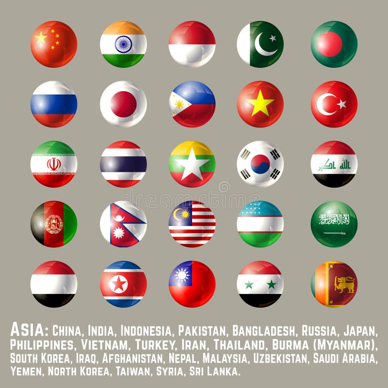 Asia Round Button Flags One Stock Vector - Illustration of icon, point ...