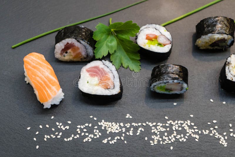 Asia seafood sushi stock image. Image of gourmet, ginger - 182226311