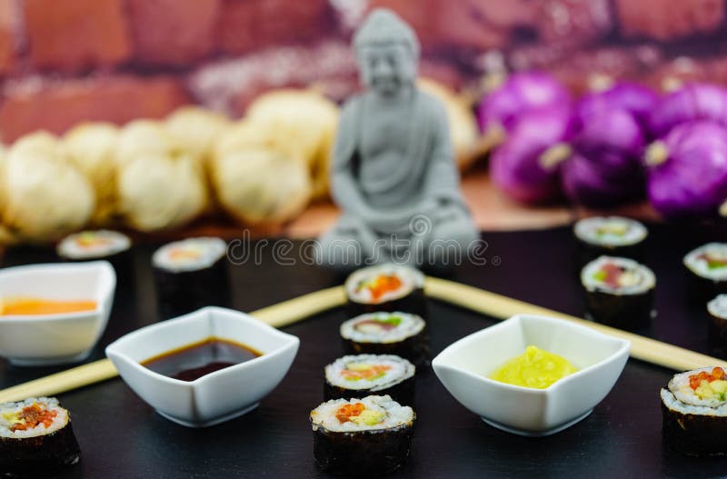 Asia seafood sushi stock image. Image of makki, plate - 259818135
