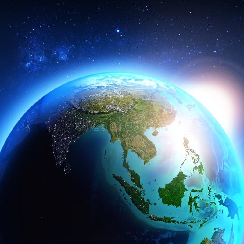 Asia City Lights From Space Stock Illustration - Illustration of space ...