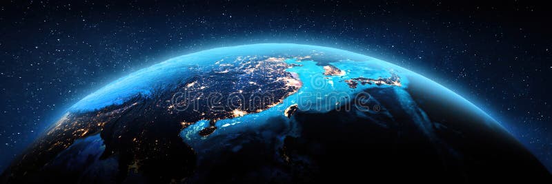 Asia from space stock illustration. Illustration of technology - 293618505