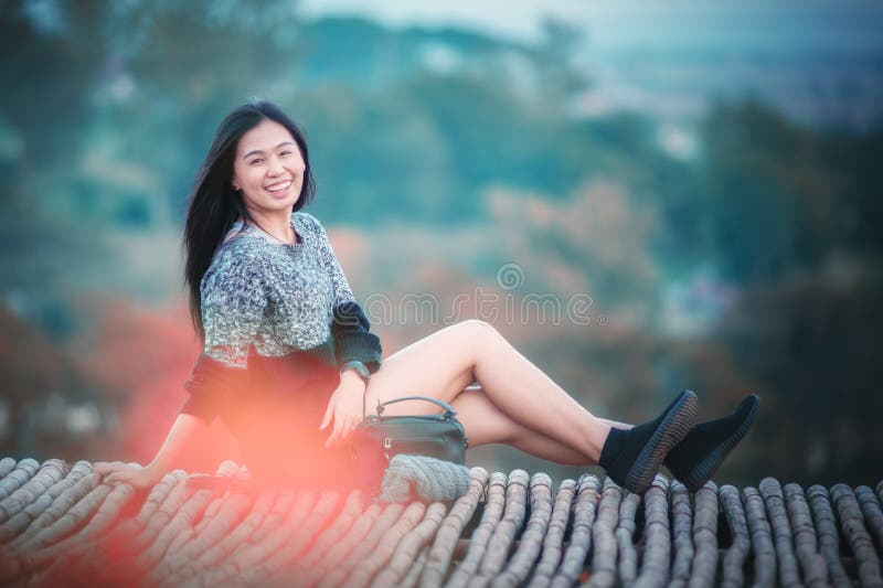 Asia Woman Posing on View Point Stock Photo - Image of leisure, freedom ...